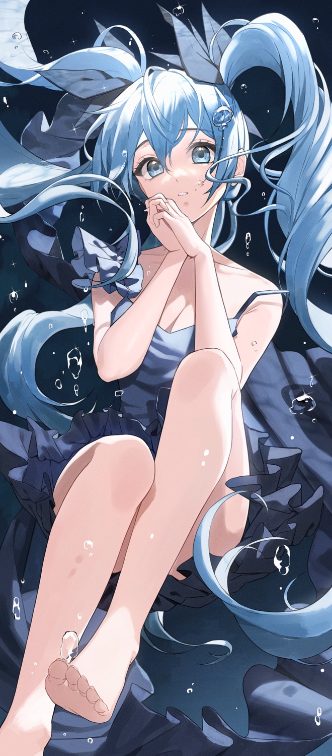 bibi (pixiv88636580) shinkai shoujo (vocaloid) vocaloid hatsune miku cleavage dress feet ...